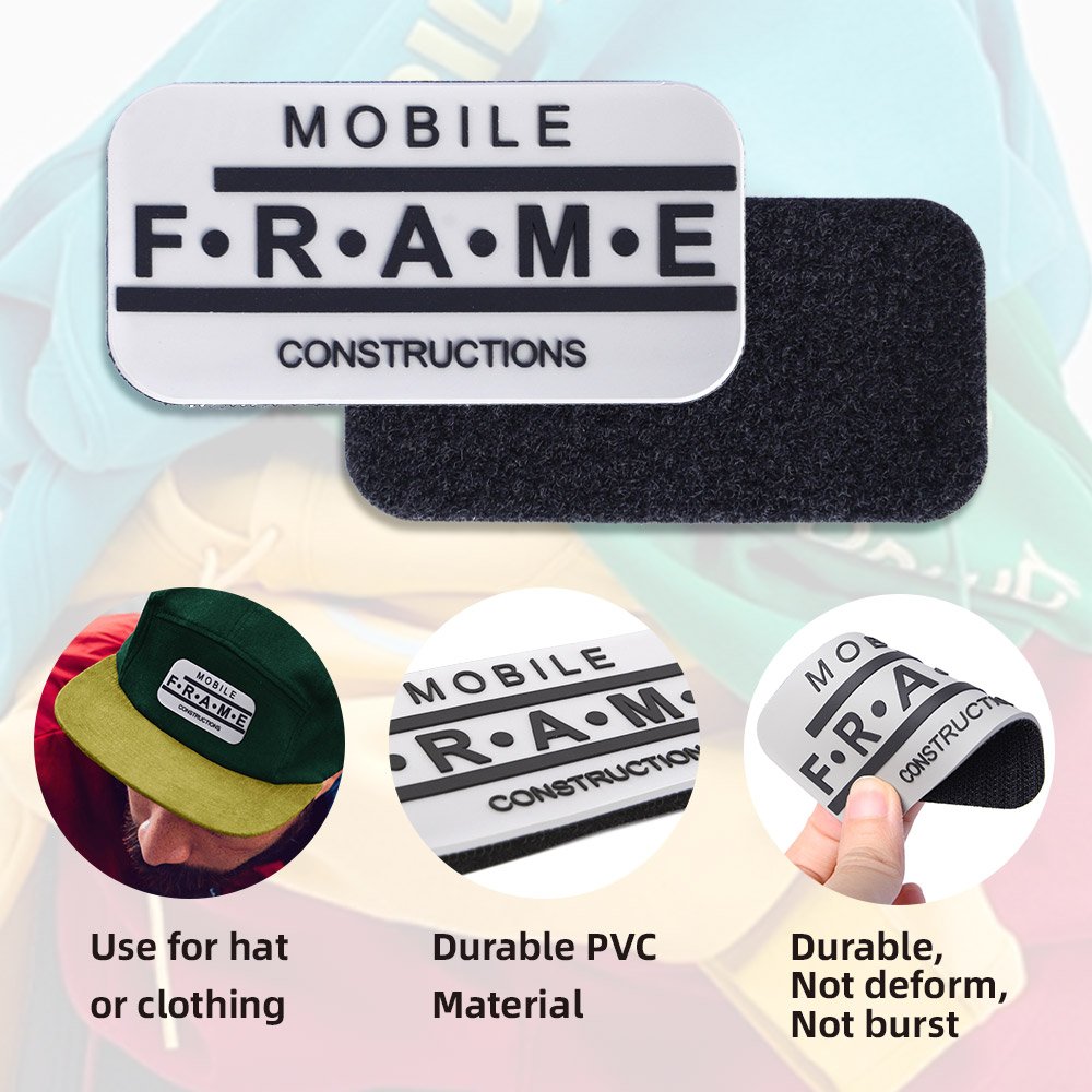 Rectangular Custom Logo 2D Embossed Soft PVC Rubber Hook and Loop ...